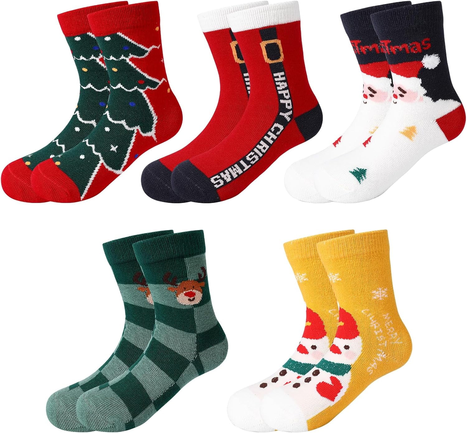 5 Pairs Christmas Socks for Kids, Colourful Xmas Socks Christmas ...
