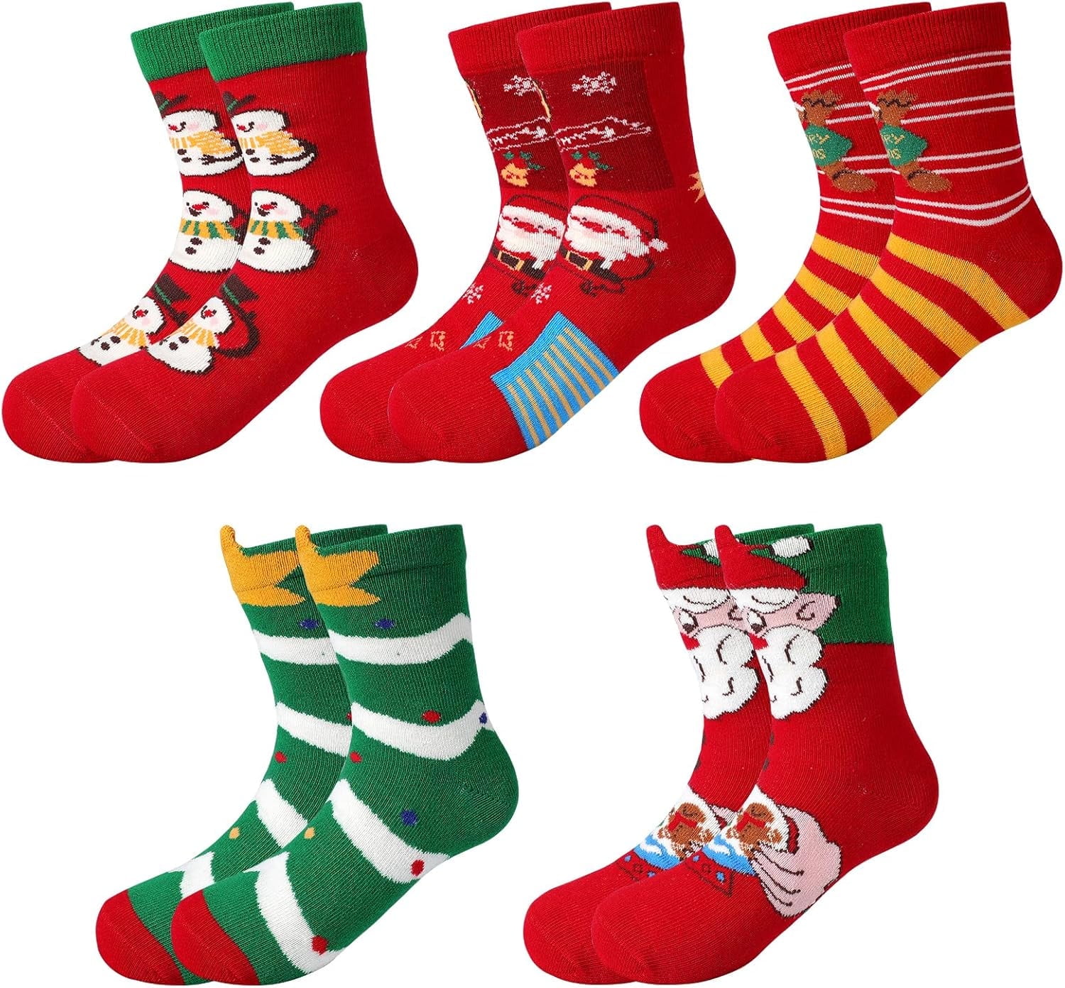 5 Pairs Christmas Socks for Kids, Colourful Xmas Socks Christmas ...