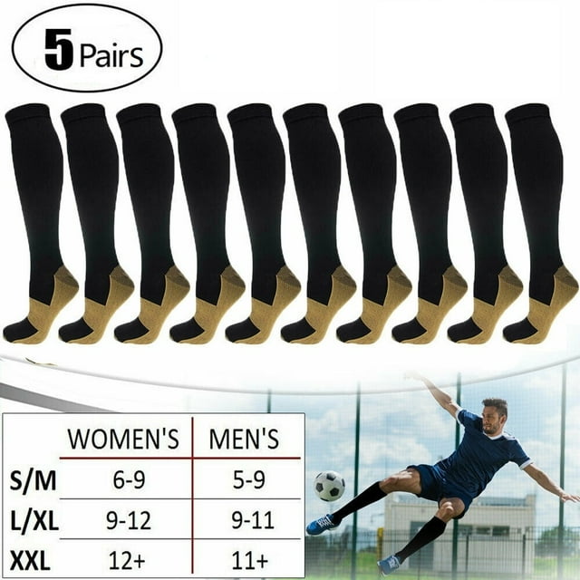 5 Pairs XXL Copper Compression Socks, 20-30mmHg Support, Knee High, for ...