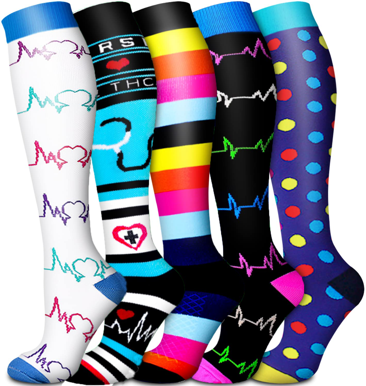 5 Pairs Copper Compression Socks for Women & Men Circulation 15-20 mmhg ...