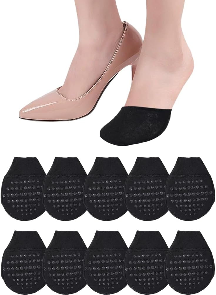 5 Pairs Cotton Toe Topper Half Socks for Women Invisible Socks Black ...