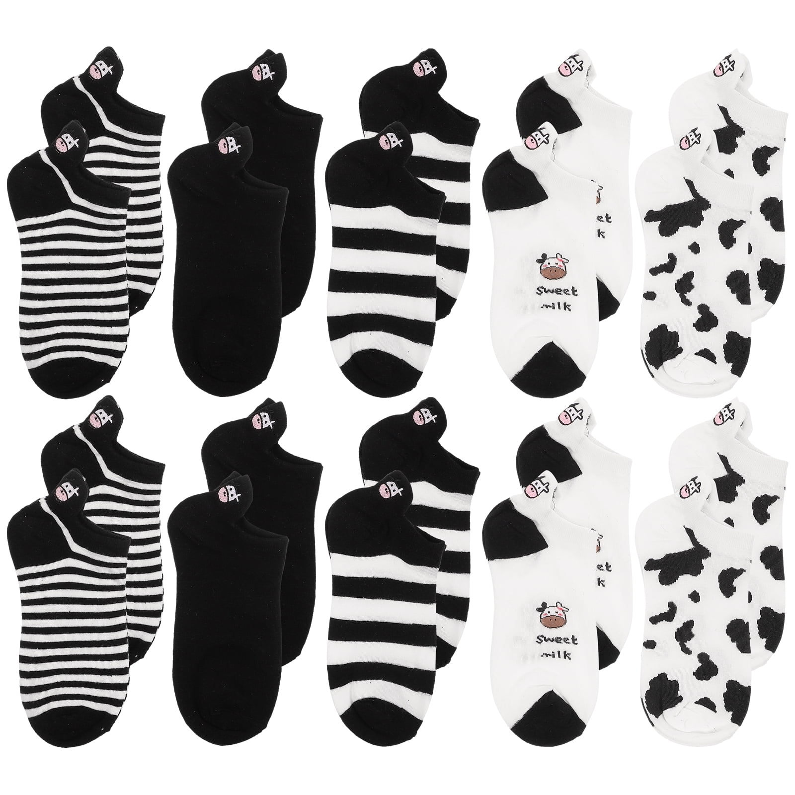 WORGEOUS Cow Socks Women Cute Ankle Socks Cotton 5 Pairs Assorted Color ...