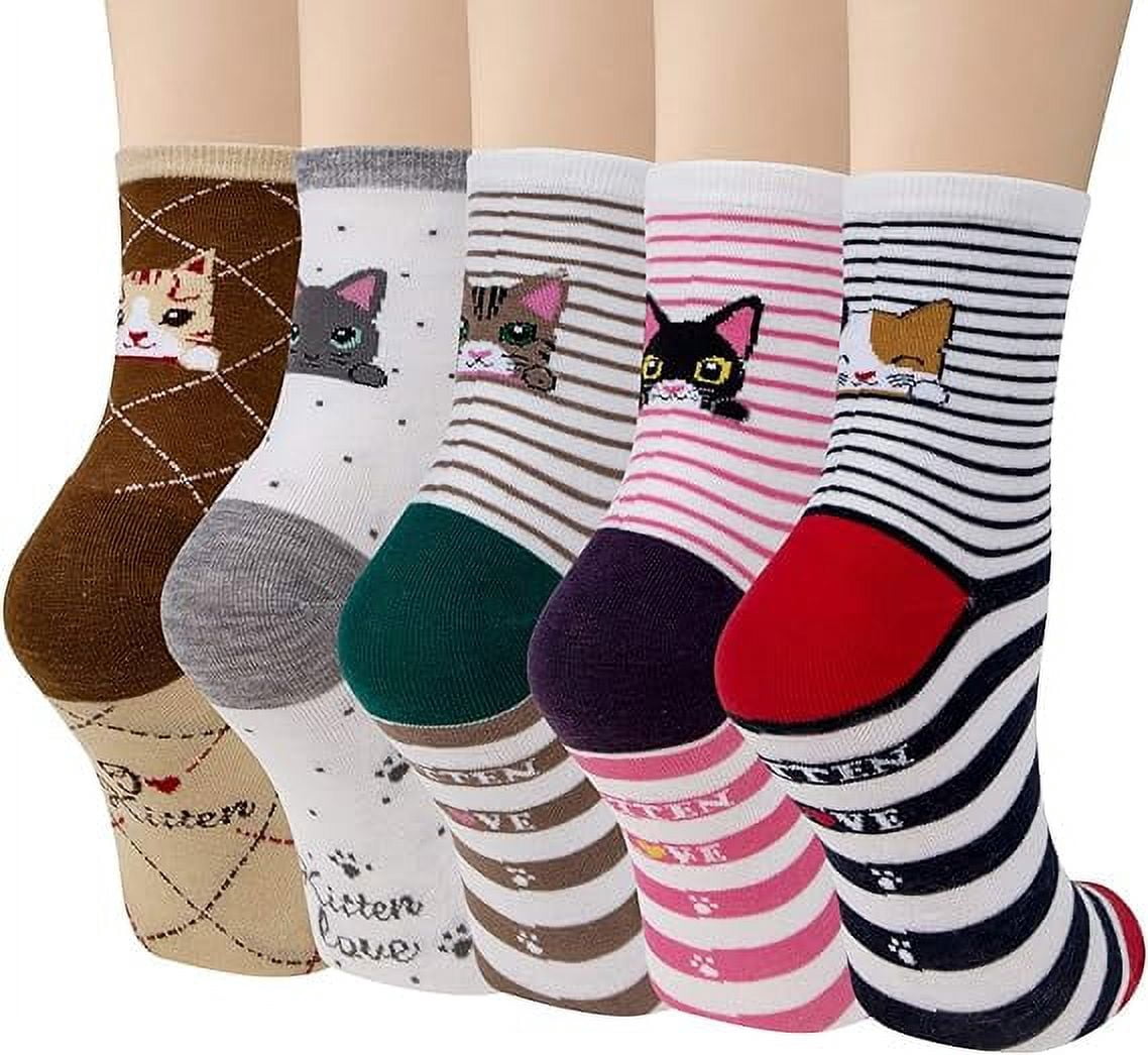 5 Pairs Cute Animal Socks for Women Girls, Funny Cat Socks Cool Cotton ...
