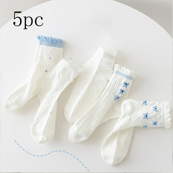 5 Pairs Cute Socks, Girls Lace Ruffles Ankle Casual Sock, Breathable ...
