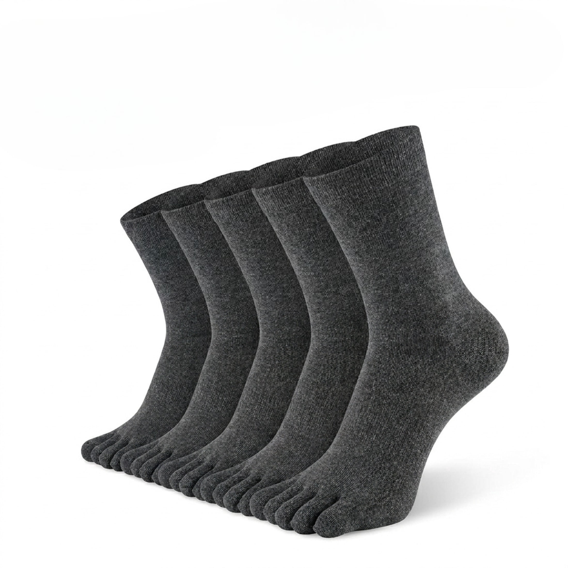 5 Pairs Dark Gray Men's Cotton Five Finger Crew Socks, Breathable ...