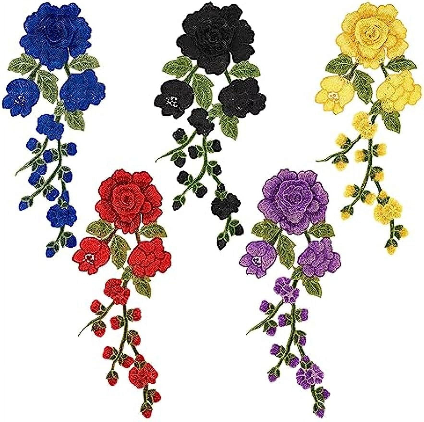 5 Pairs Flower Lace Embroidered Applique Patches Mixed Color Floral ...