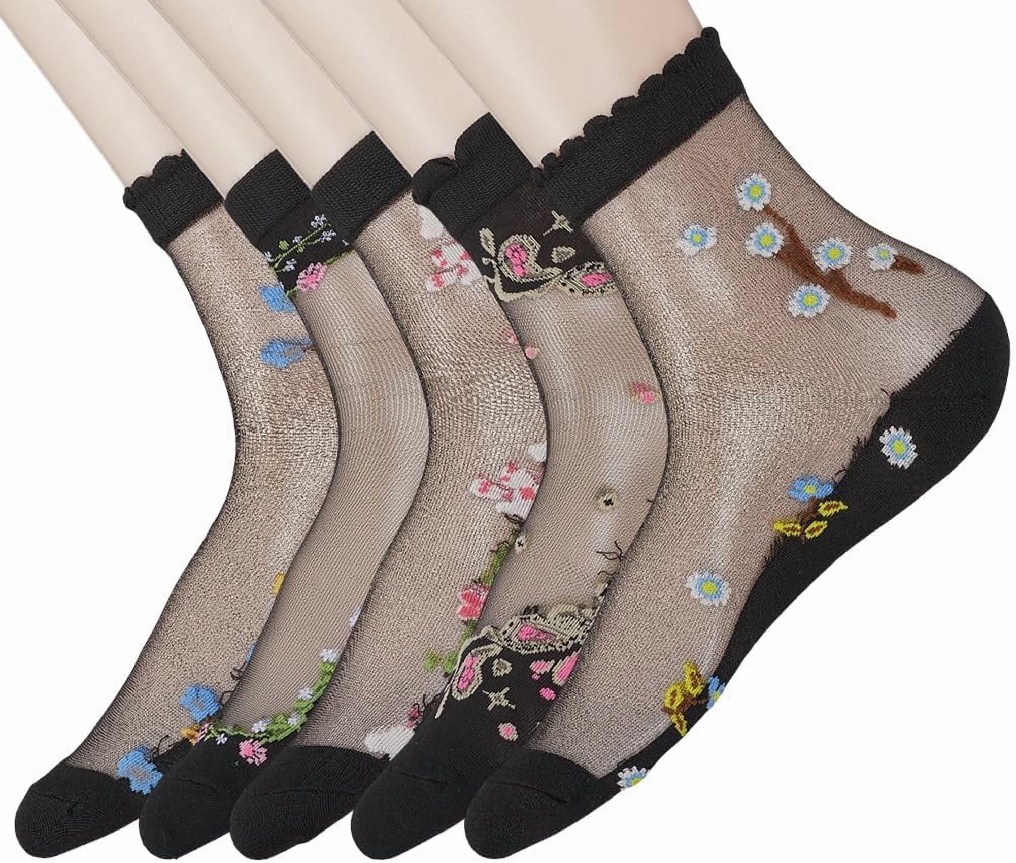 5 Pairs Flower Lace Socks Sheer Mesh Transparent Socks Lace Socks for ...