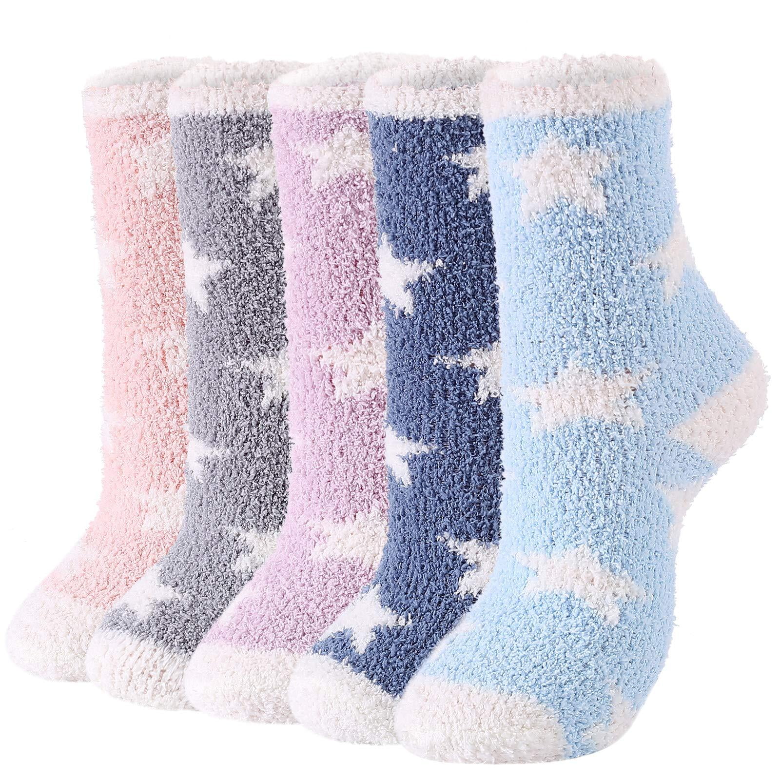 5 Pairs Fuzzy Socks for Women Soft Cozy Winter Warm Socks Fluffy Socks ...