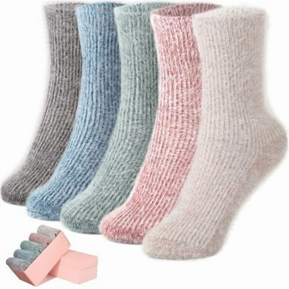 5 Pairs Fuzzy Soft Cozy Comfortable Socks for Women, Casual Sleep Comfy ...