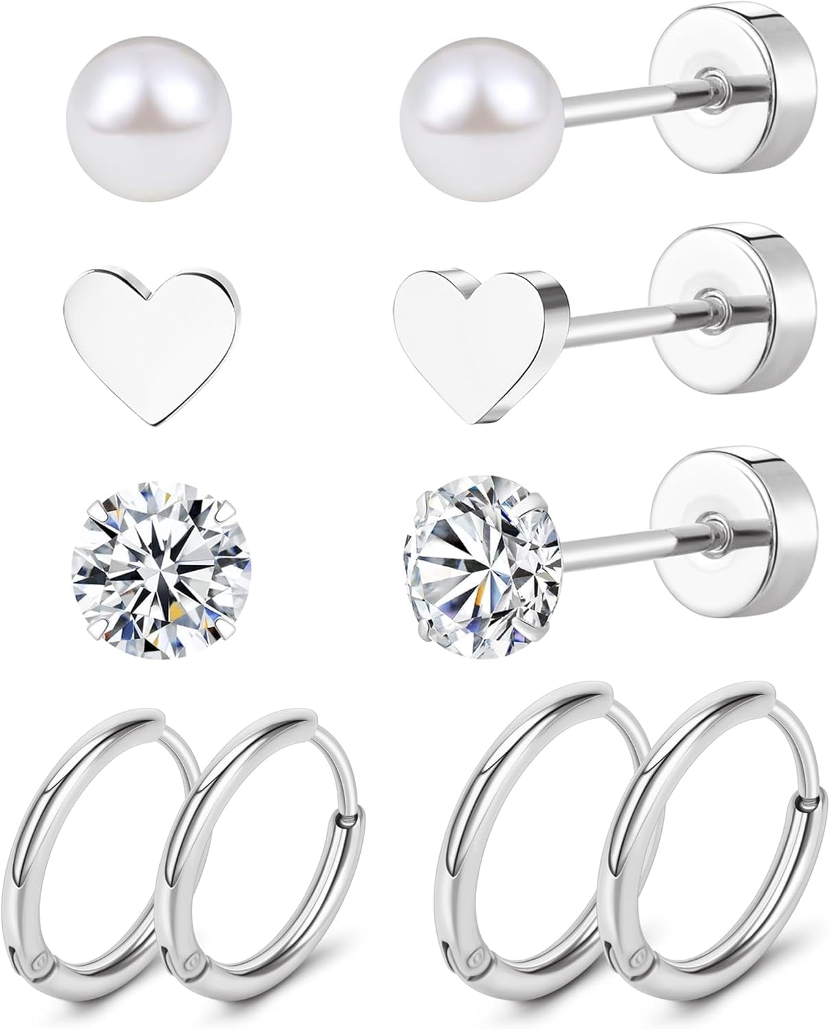 5 Pairs G23 Titanium Flat Back Earrings for Women & Men with Sensitive ...