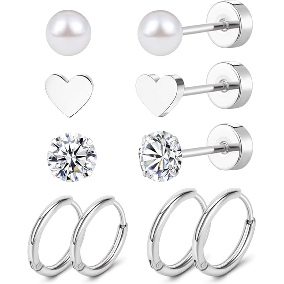 5 Pairs G23 Titanium Flat Back Earrings for Women & Men with Sensitive ...