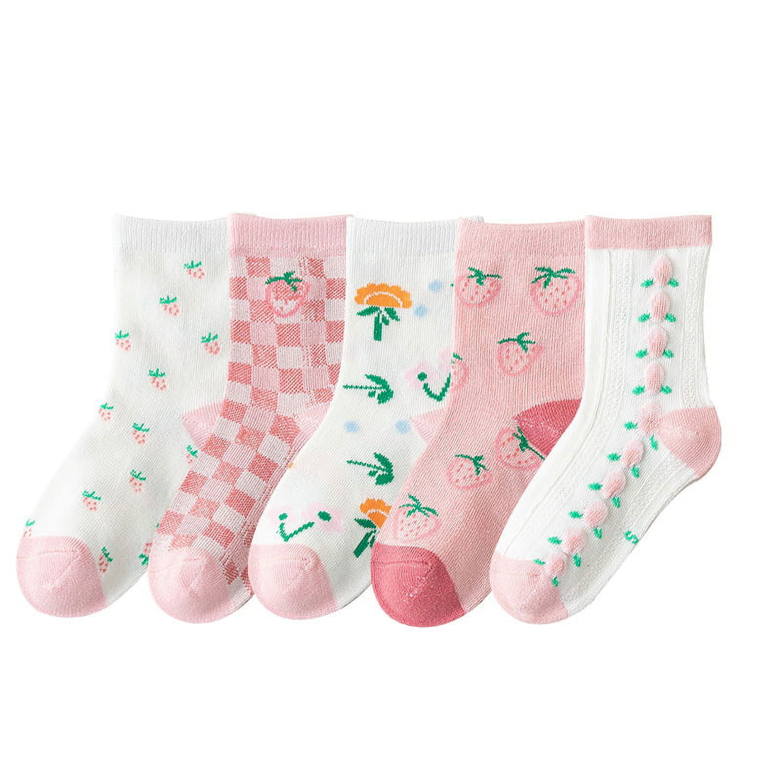 5 Pairs Girls Crew Socks Cute Pattern Princess Lovely Socks Student ...