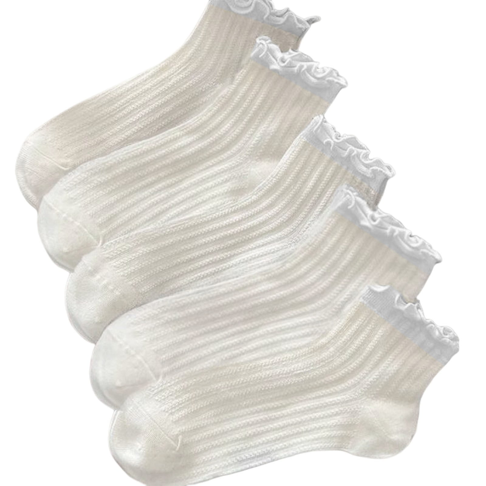 5 Pairs Girls Socks Ruffle Socks for Girls Solid Crew Sock Girls ...