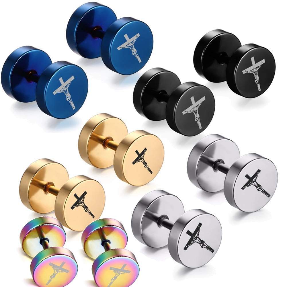 5 Pairs Jesus Cross Earrings For Men,Mens Black Earrings Stainless ...