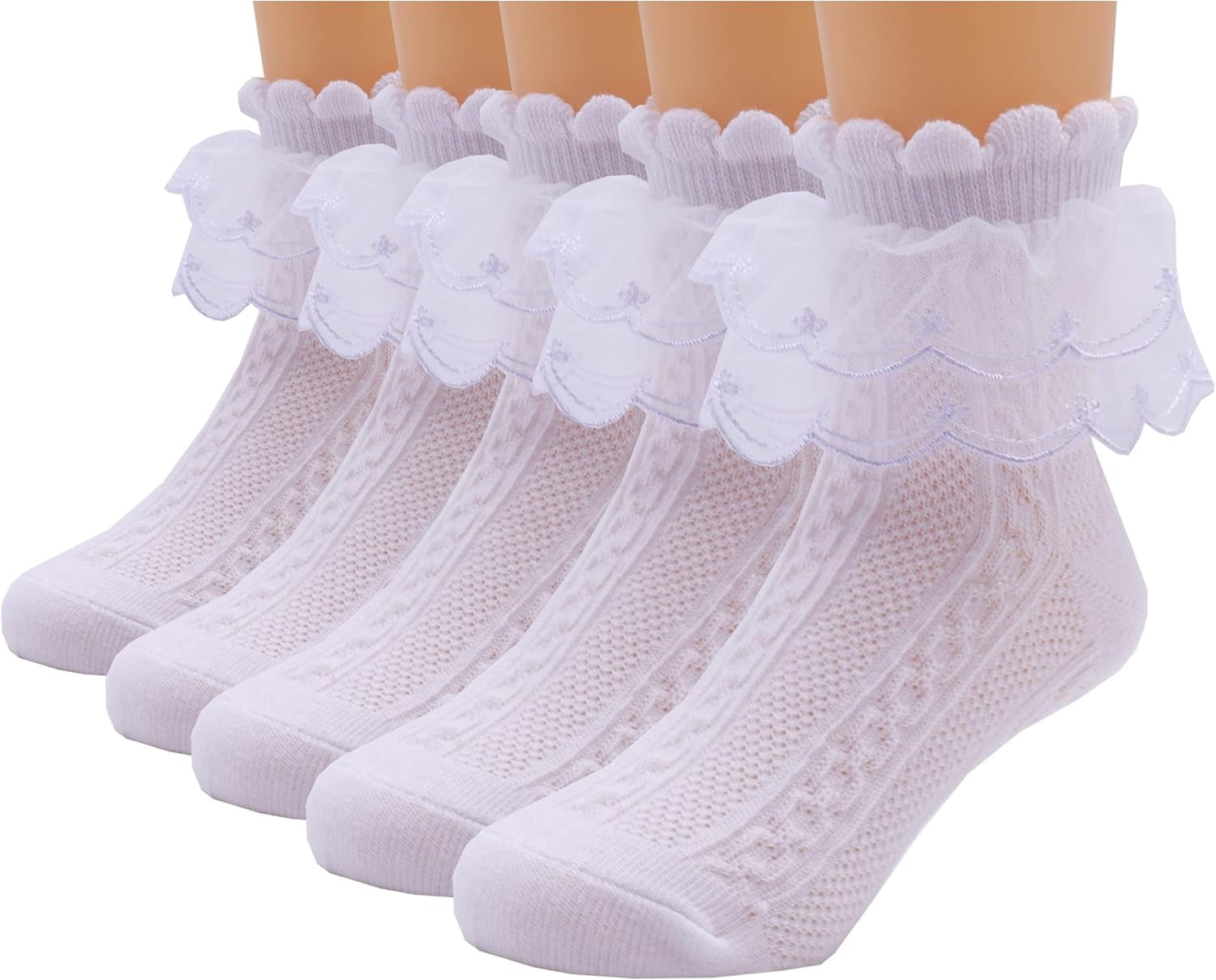 5 Pairs Little Girls Ruffle Lace Trim Cotton Socks Toddler Baby Girl ...