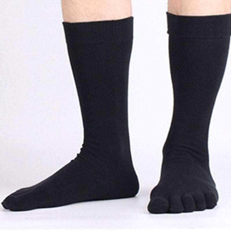 5 Pairs Mans Business Dress Socks with Fingers Solid Black Mid-Tube ...