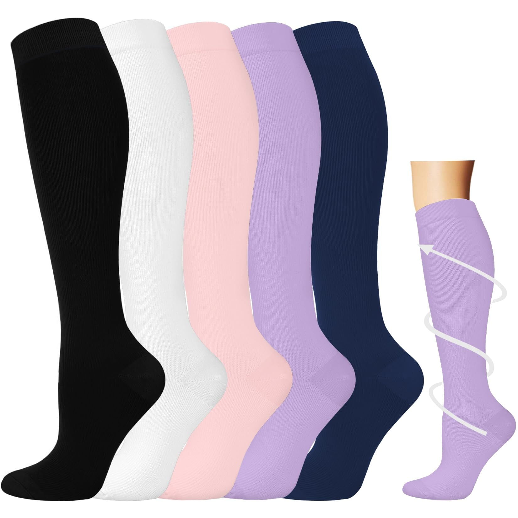 5 Pairs Medical Sport Compression Socks - 15-20mmhg Graduated Knee-High ...