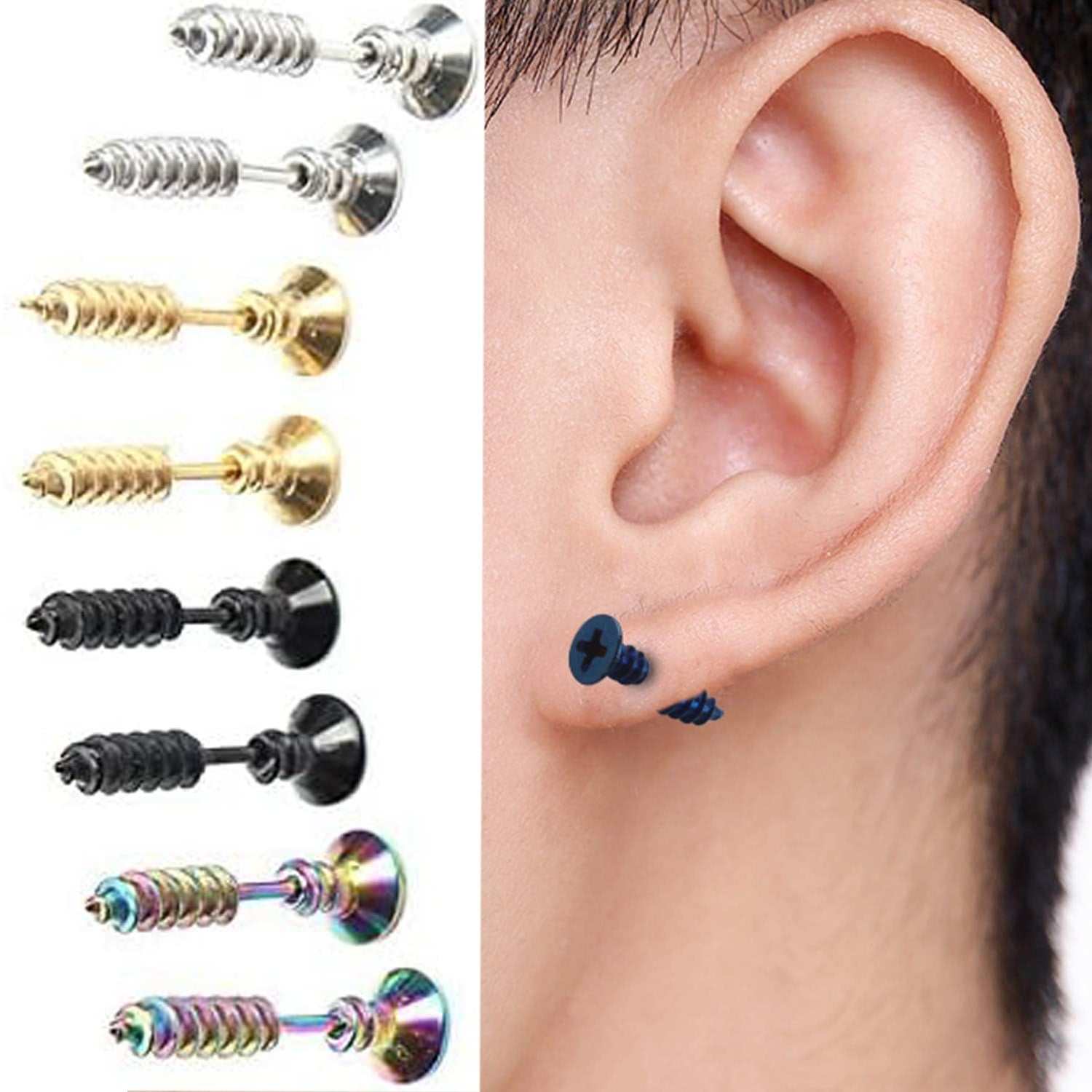 5 Pairs Men Unisex Stainless Steel Piercing Cross Screws Hoop Earrings Ear Stud - Walmart.com