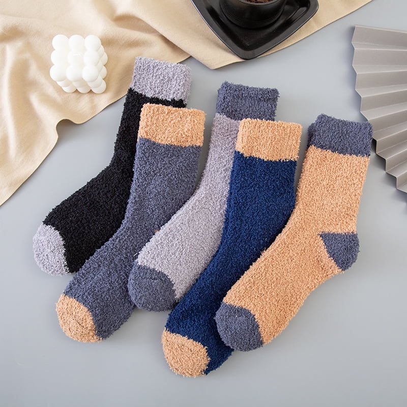 5 Pairs Men Warm Fuzzy Socks Unisex Slipper Socks Fluffy Cozy Sleep ...