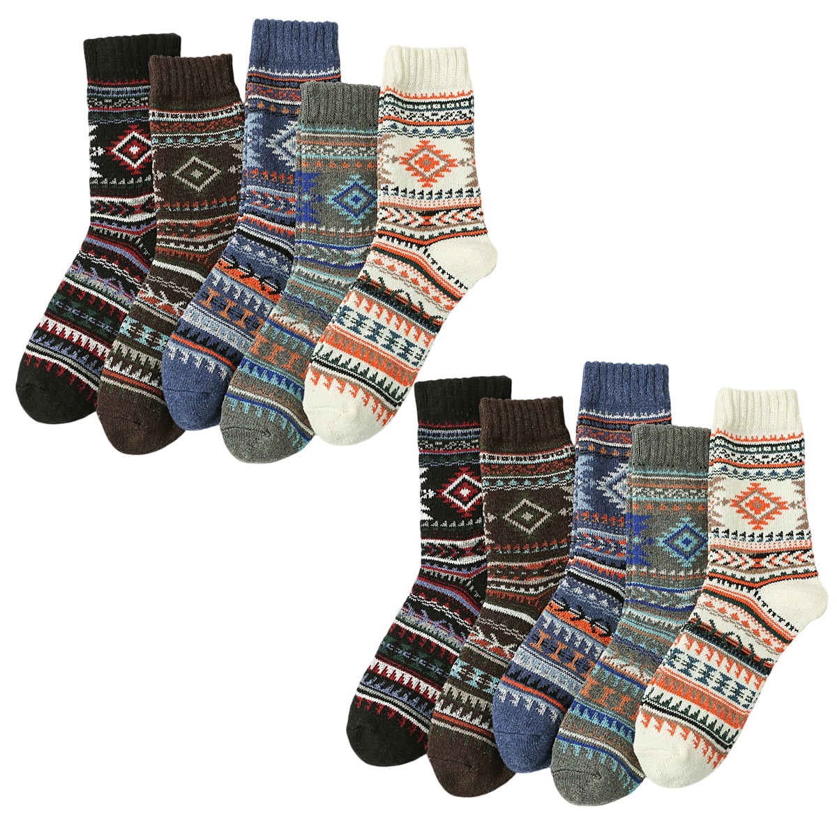 5 Pairs Men's Winter Thick Warm Crew Socks, Wool Vintage Retro Festival ...