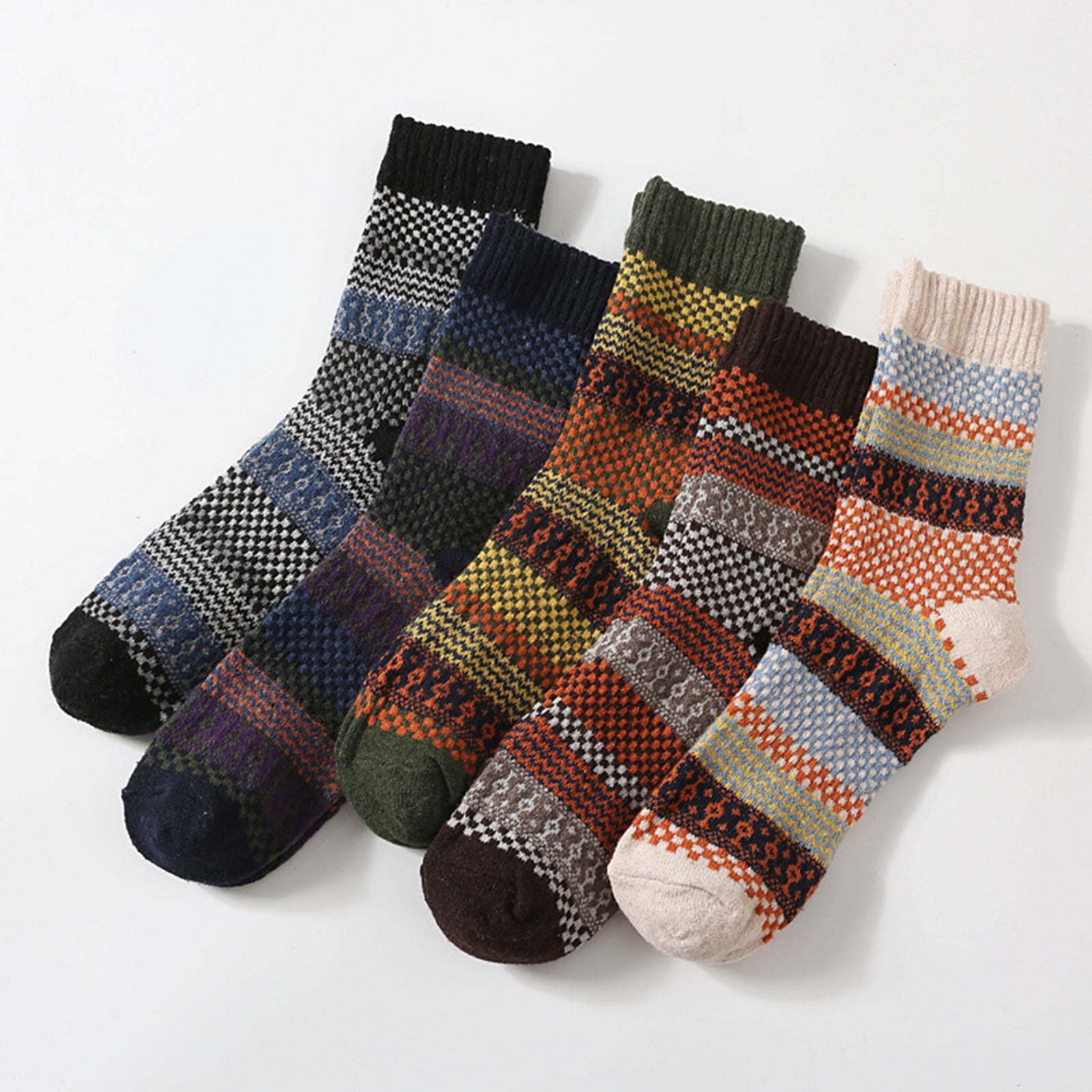 5 Pairs Men's Winter Wool Socks Thermal Warm Soft Crew Socks ...