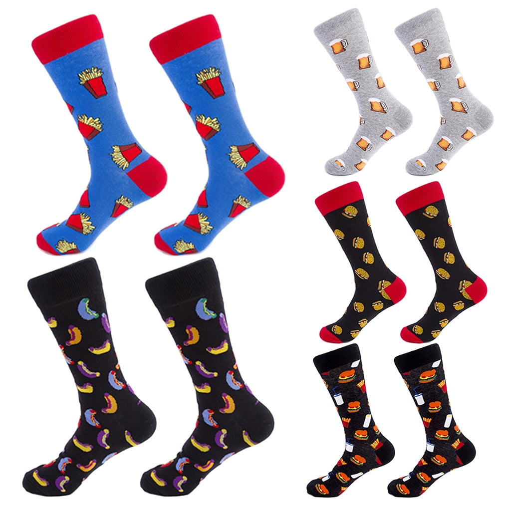 5 Pairs Mens Novelty Funny Food-Themed Crew Socks Colorful Cartoon Hot ...