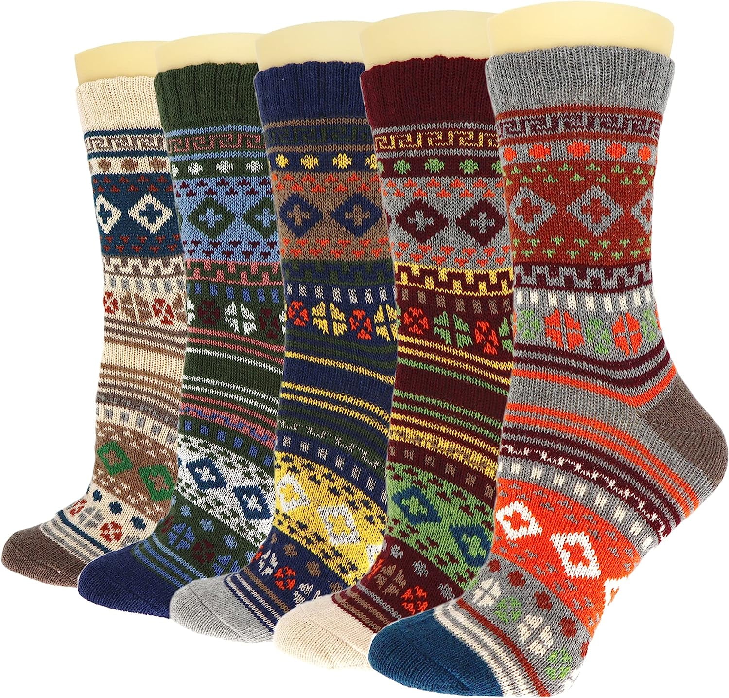 5 Pairs Mens Warm Wool Socks Soft Cozy Winter Thermal Sports Socks ...