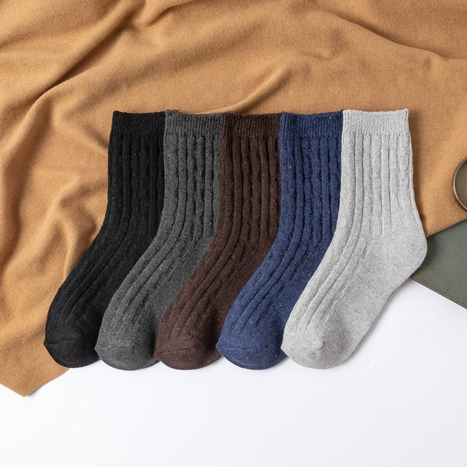 5 Pairs Mens Wool Socks Thick Warm Winter Socks Hiking Socks Mens Soft ...