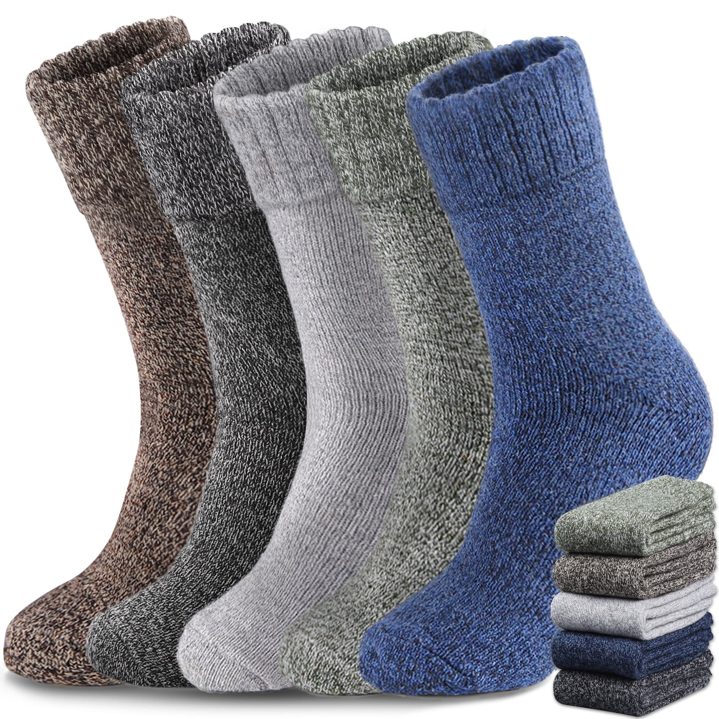 5 Pairs Merino Wool Socks for Men, Thick Winter Wool Hiking Socks, Warm ...