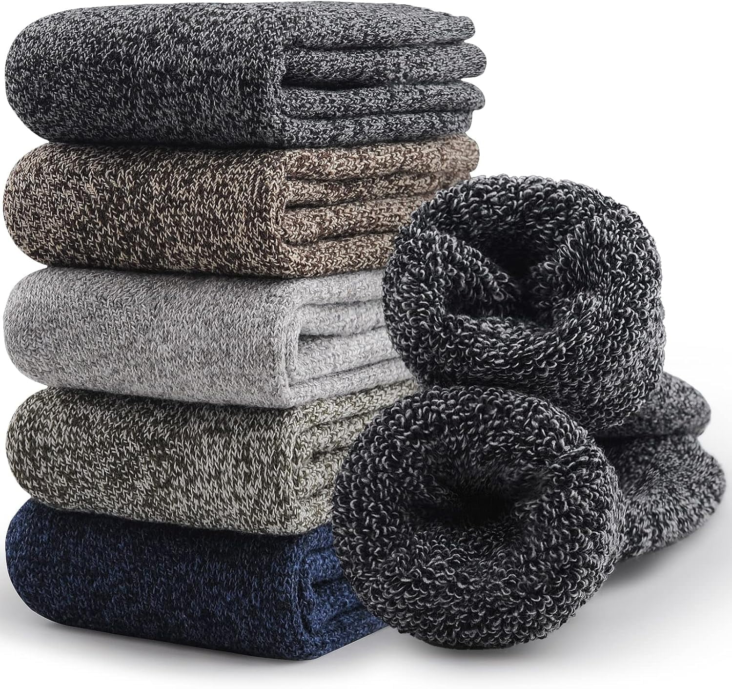 5 Pairs Merino Wool Socks for Men, Thick Winter Wool Hiking Socks, Warm ...