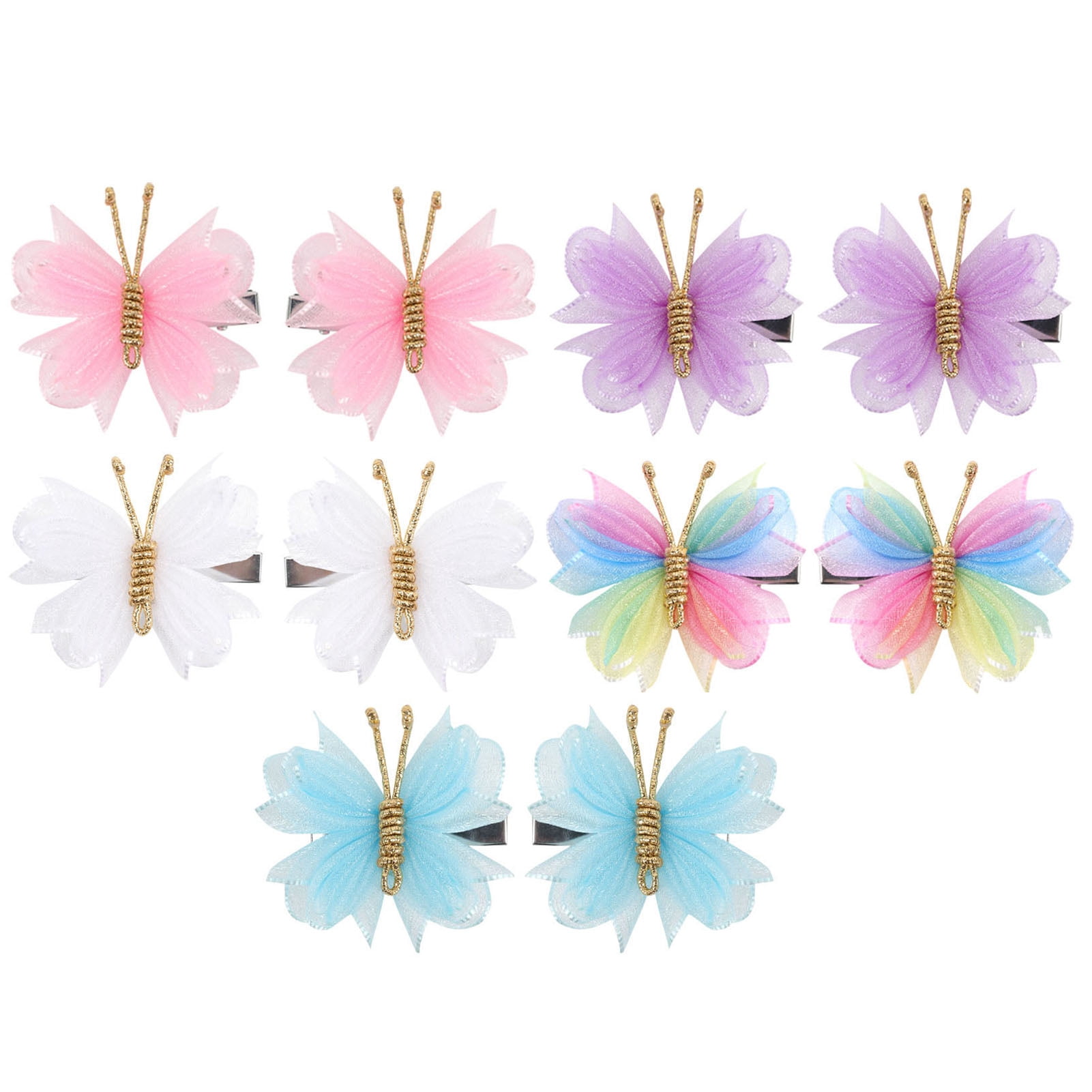 5 Pairs Mesh Butterfly Hair Bows Clips Metal Clamp Safe Colorful Tiny ...