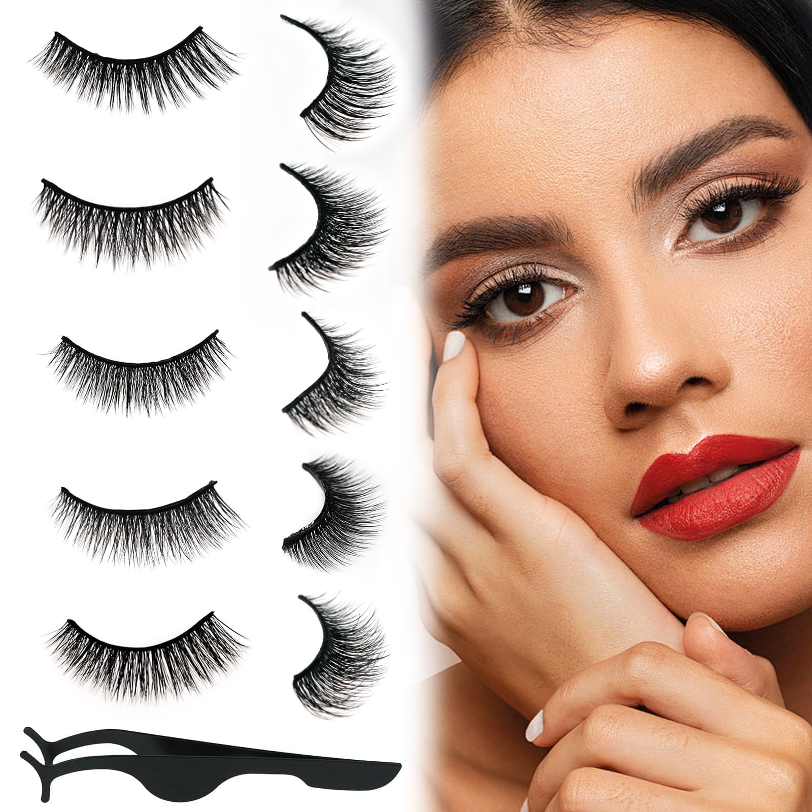 5 Pairs Mixed Self adhesive eyelashes, False Eyelashes Natural Look ...