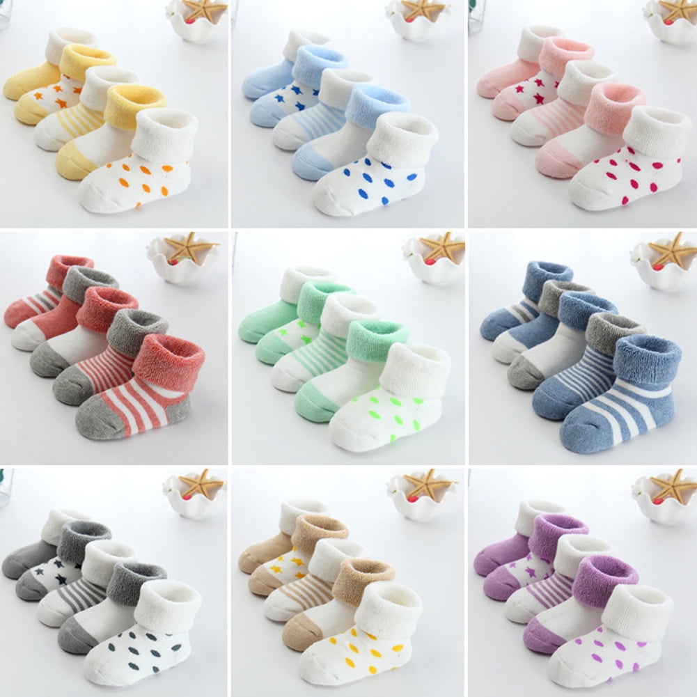 5 Pairs Newborn Baby Boy Girl Winter Anti-slip Dots Stripe Star Warm ...
