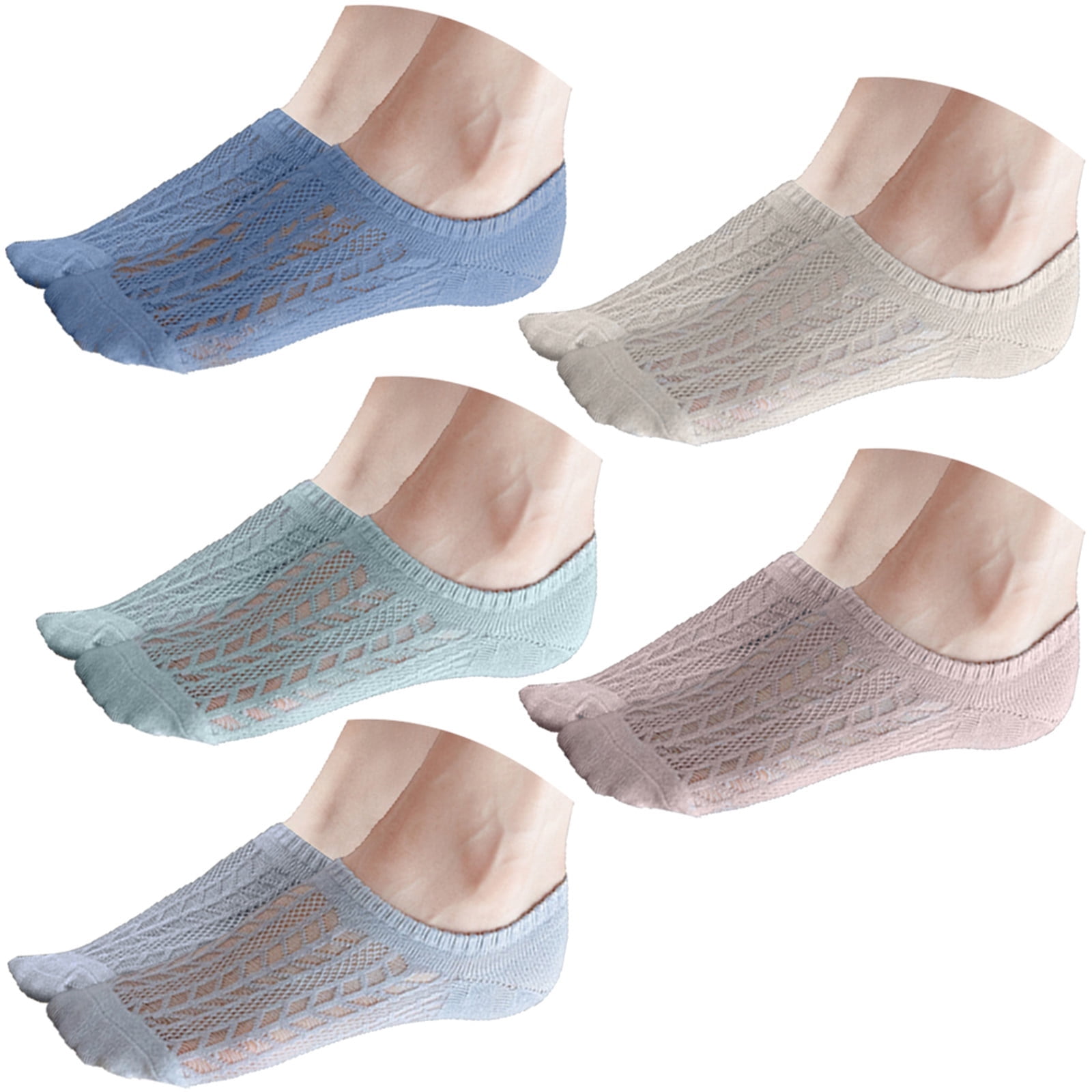 5 Pairs No Show Socks Womens Net Socks Non Slip Low Cut Ankle ...