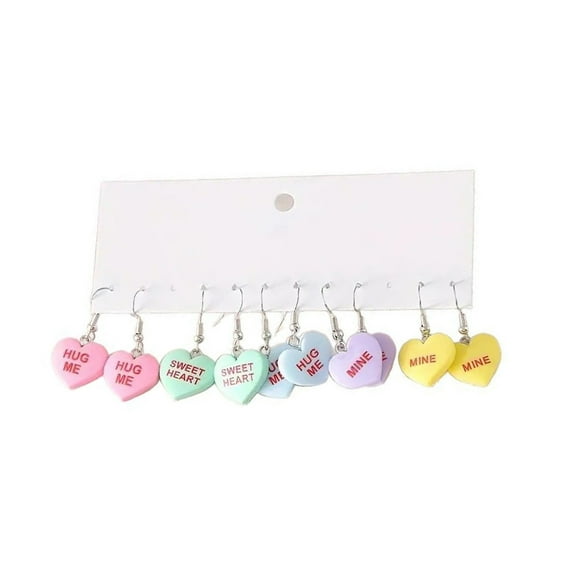 5 Pairs Of Womens Heart Shape Earrings Set Acrylic Lightweight Dangle ...