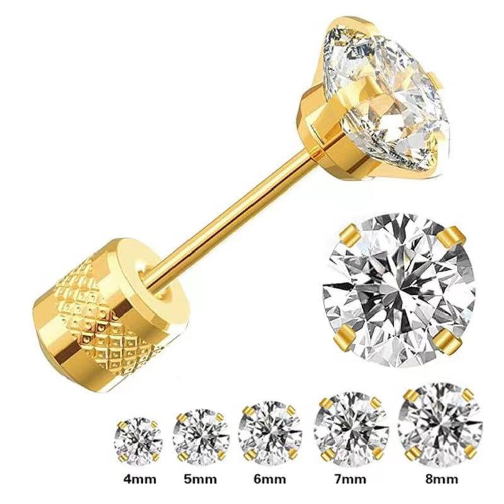 5 Pairs Push-in Flat Back Stud Earrings Surgical Stainless Steel CZ ...