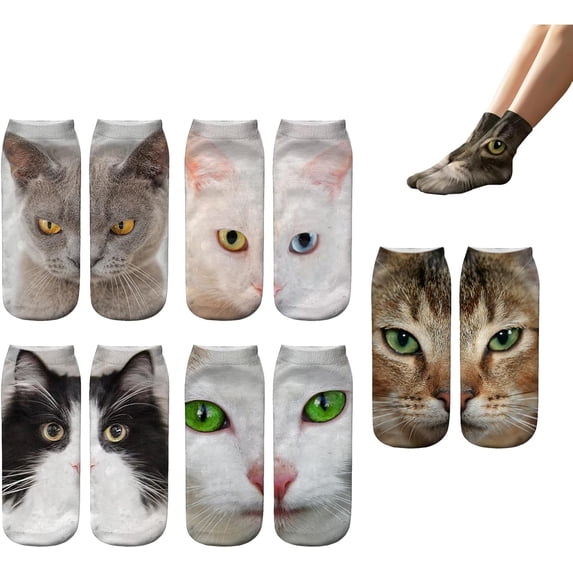 5 Pairs Realistic Cat Face Socks, Cat Socks For Cats, 3D Animal Sock ...