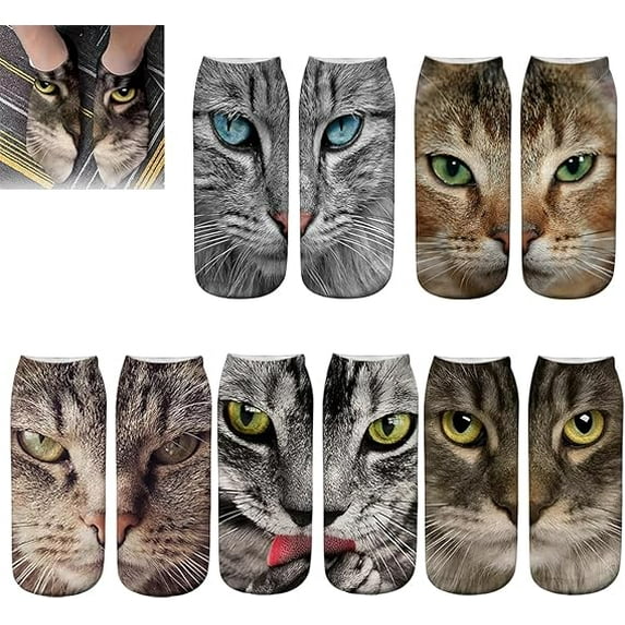5 Pairs Realistic Cat Face Socks, Cozy Novelty Animal Socks with ...