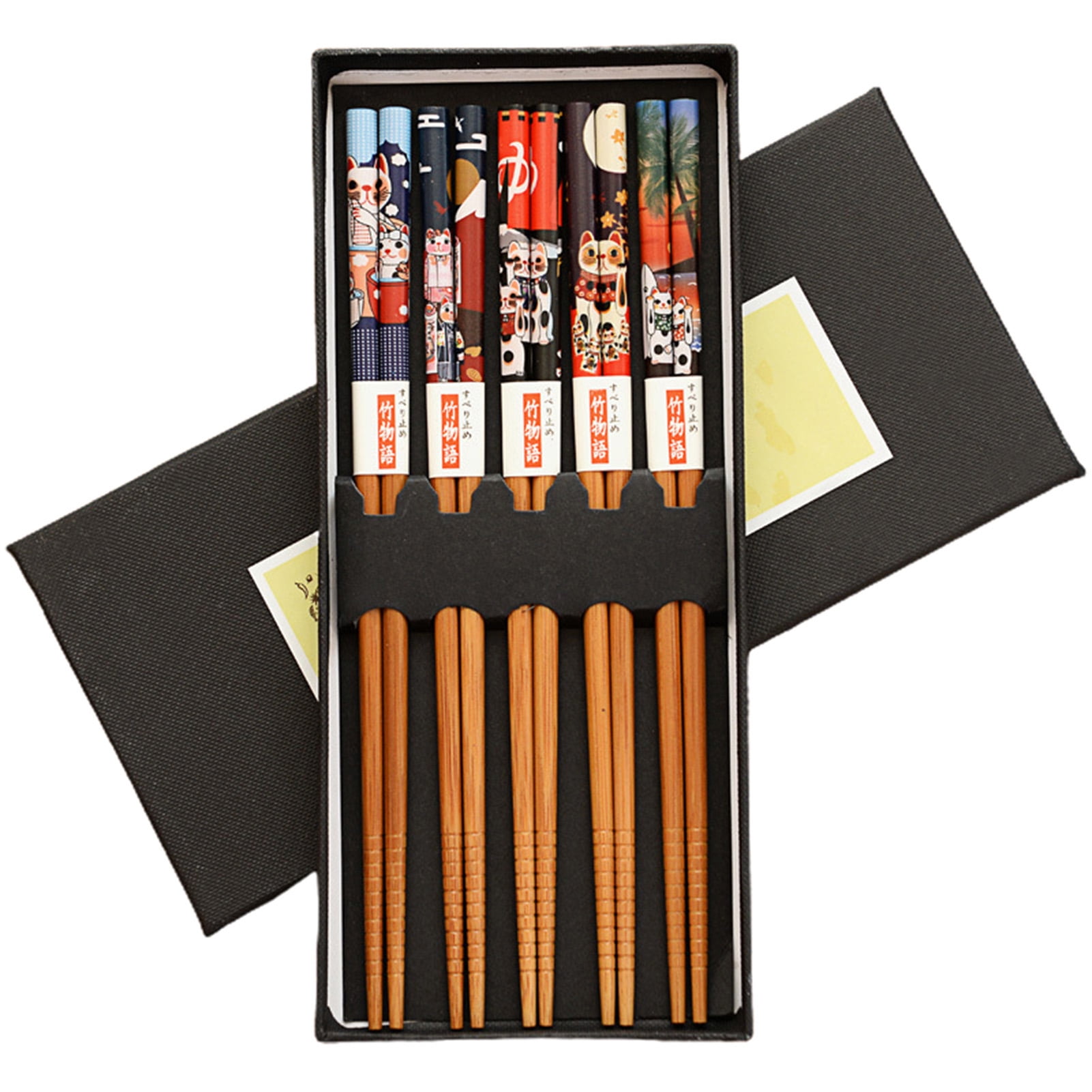 5-Pairs Reusable Japanese Chopsticks, Non-slip Design Natural Wood ...