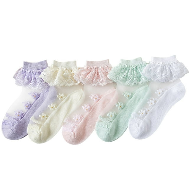 5 Pairs Ruffle Frilly Socks Toddler Girls Princess Cotton Frilly Socks ...