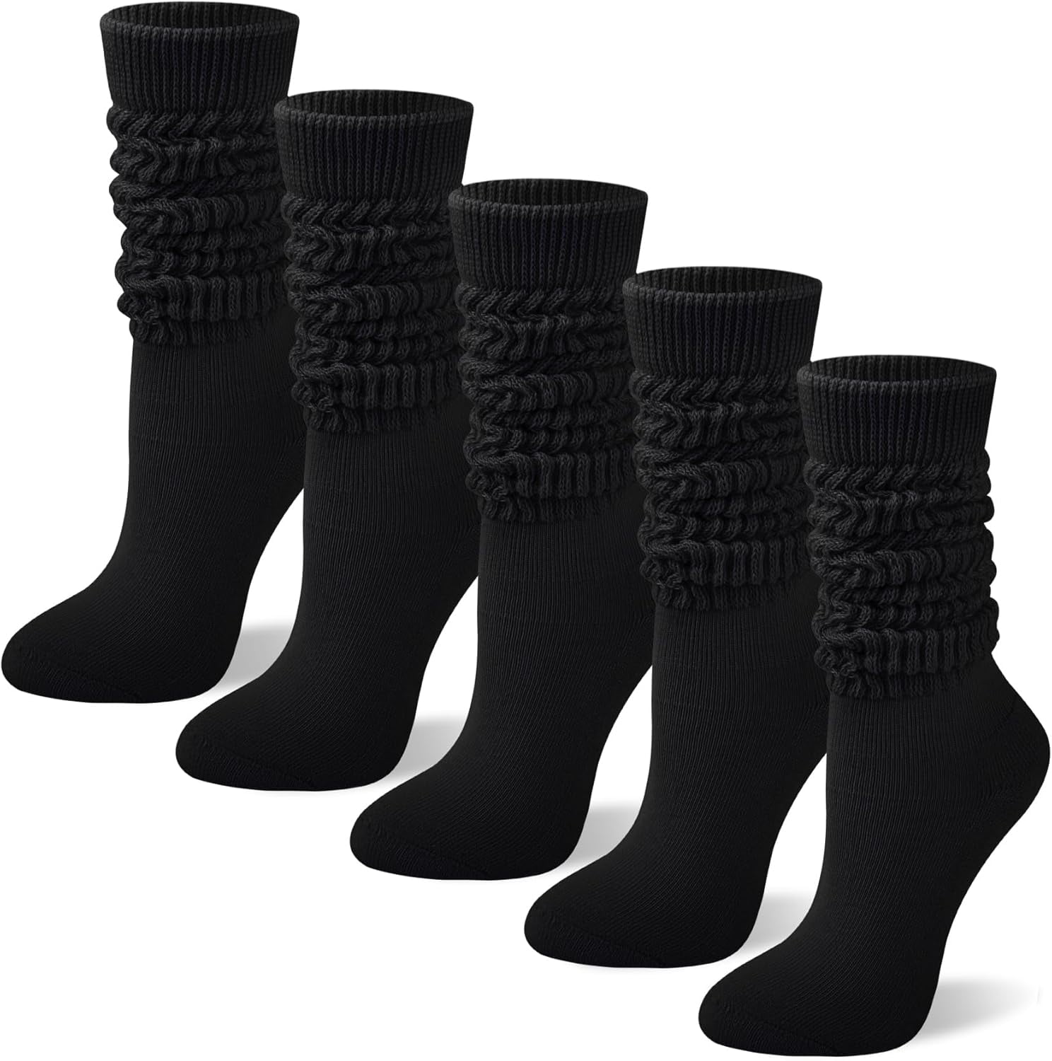 5 Pairs Slouch Socks for Women, Soft Cotton Long Scrunch Tube Stockings ...