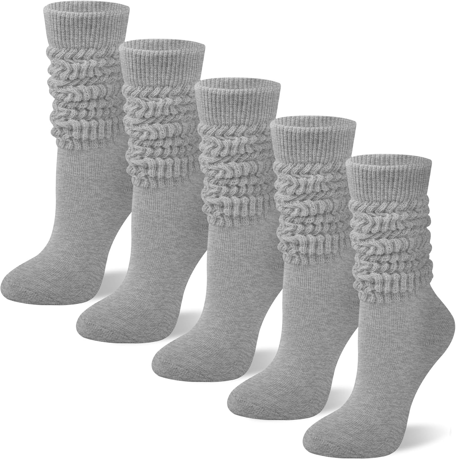 5 Pairs Slouch Socks for Women, Soft Cotton Long Scrunch Tube Stockings ...