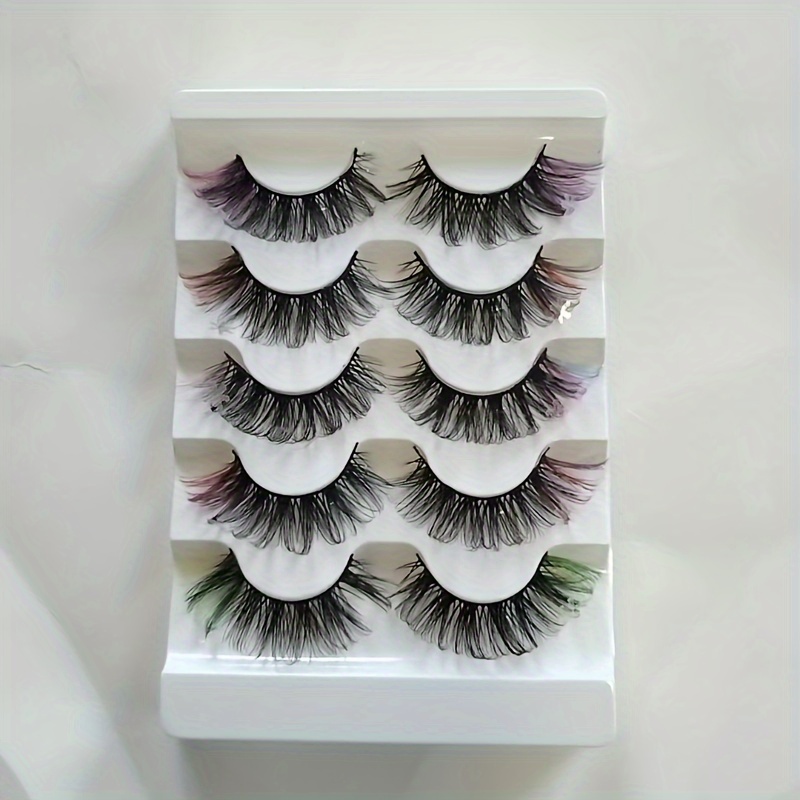 5 Pairs Snowflake Fake Eyelashes, Colorful Natural Thick Curly Faux ...