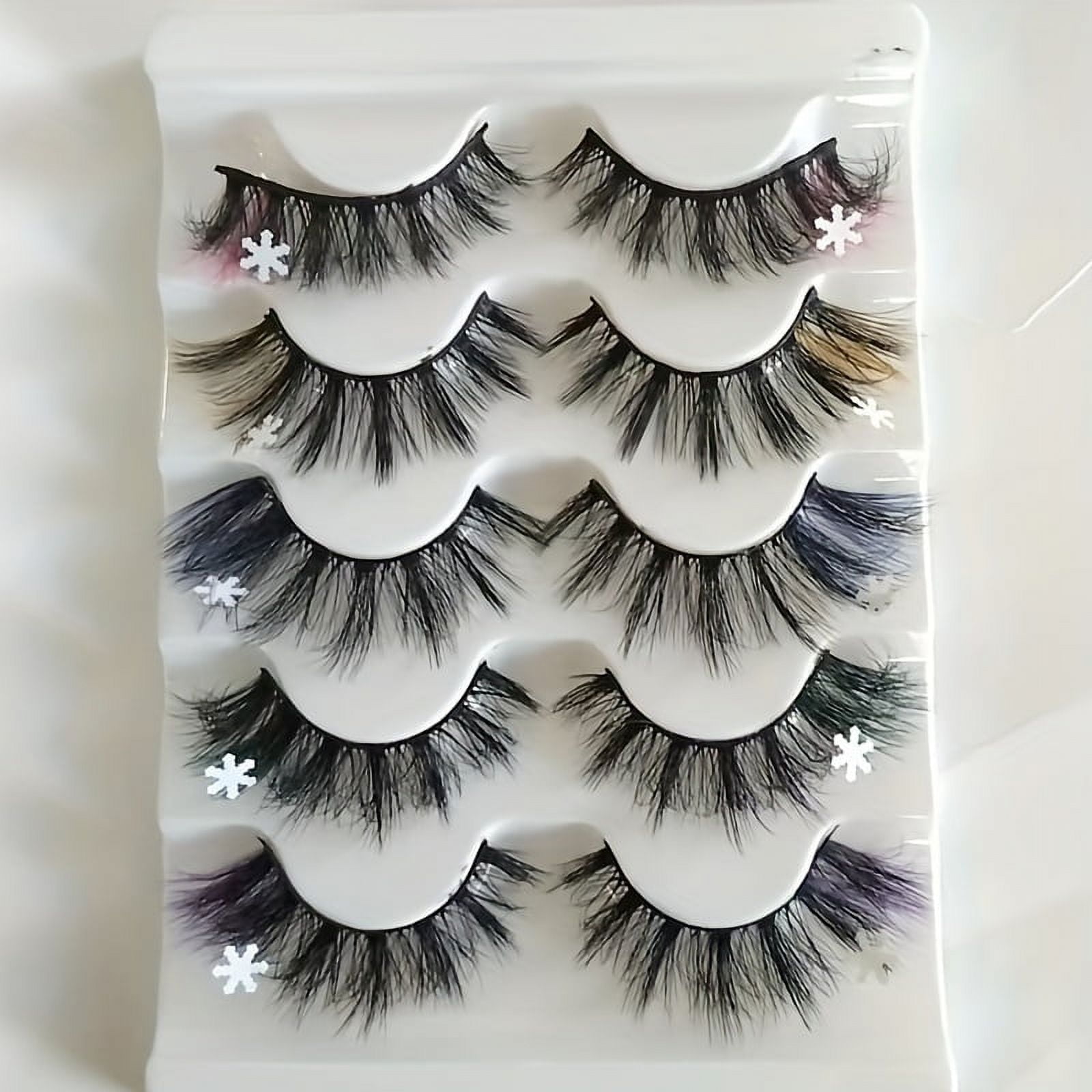 5 Pairs Snowflake Fake Eyelashes, Colorful Natural Thick Curly Faux ...
