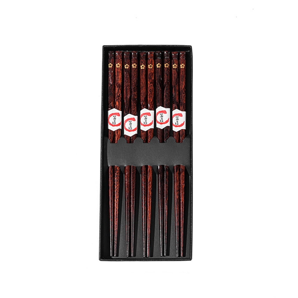 5 Pairs Solid Wood Chopsticks Set Non-slip Reusable Japanese Classic ...