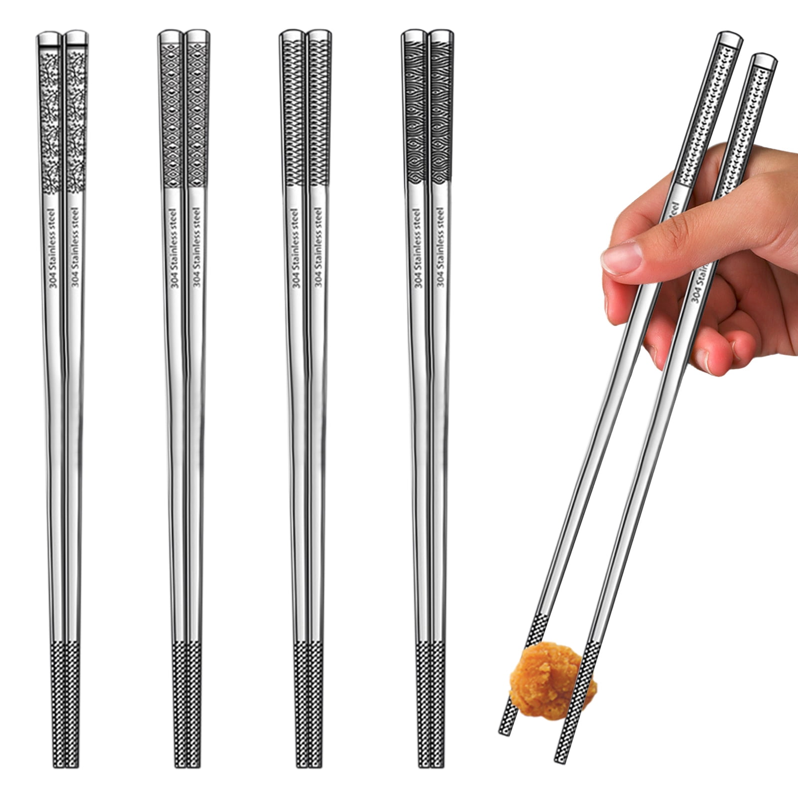 5 Pairs Stainless Steel Chopsticks Set Non-slip Reusable Engraved ...
