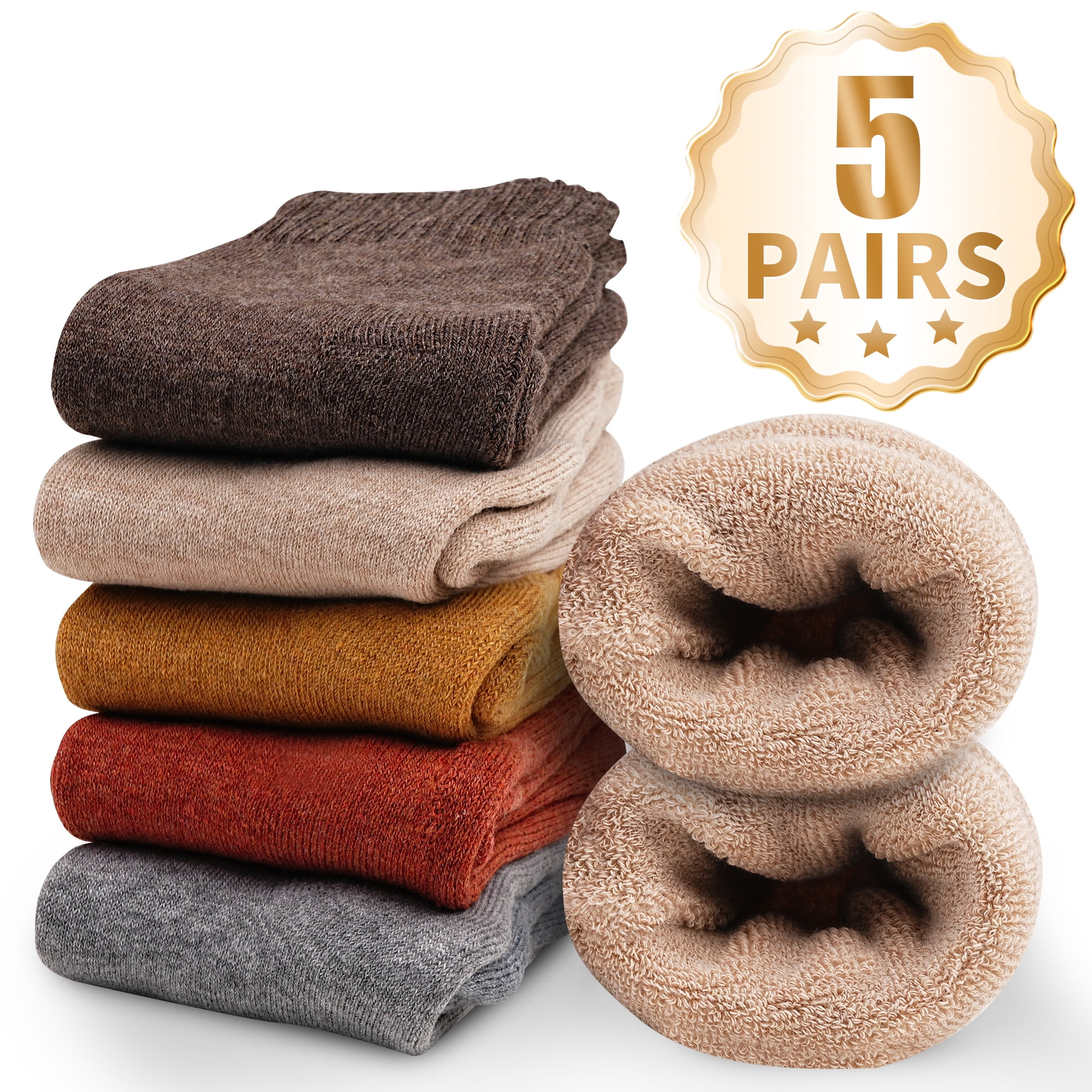 5 Pairs Thickened Merino Wool Socks for Cold Resistance and Odor ...