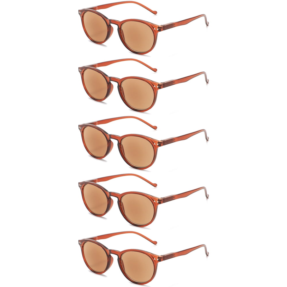 5 Pairs Tinted Reading Glasses Round UV Fashion Readers Spring Hinges ...