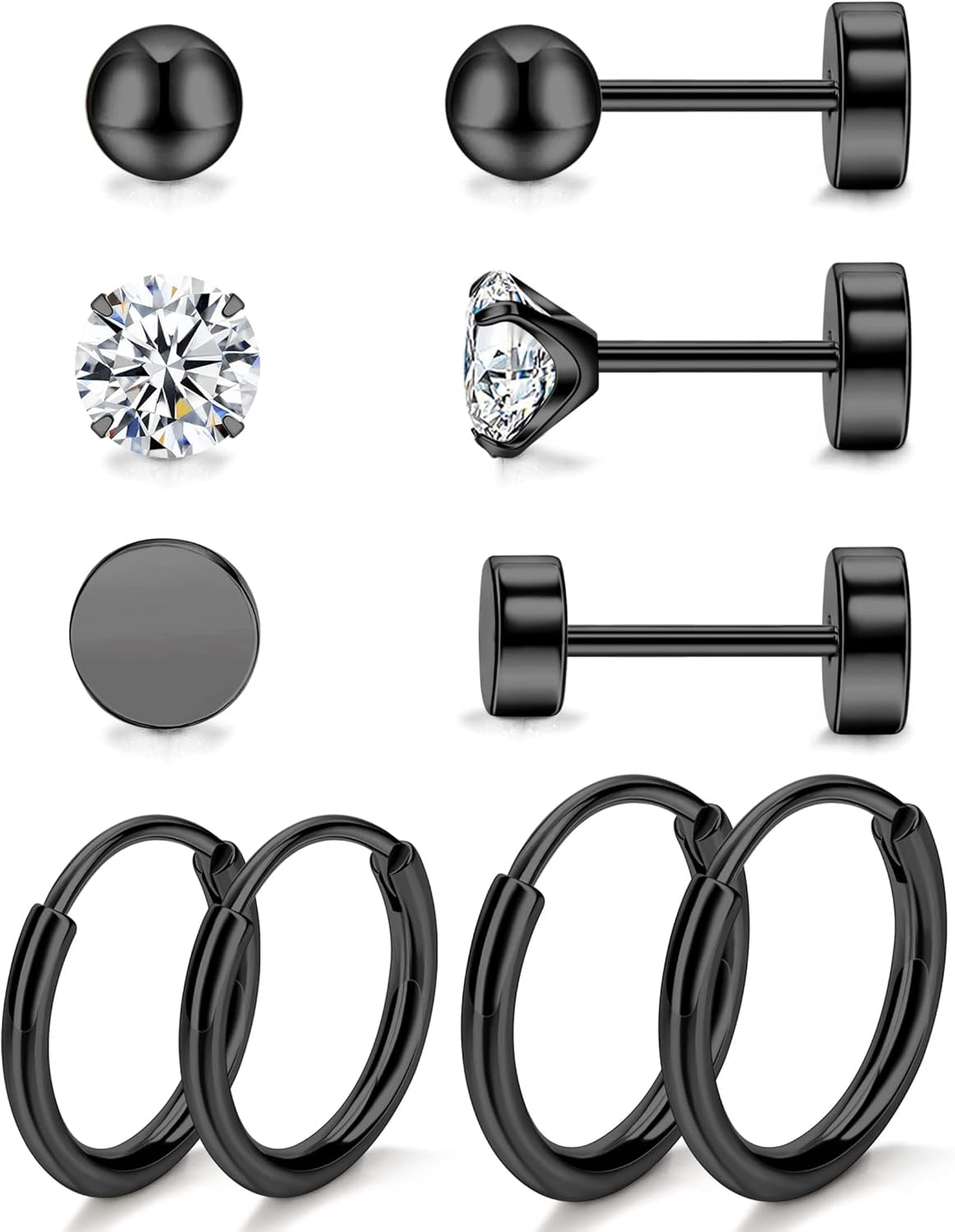 5 Pairs Titanium Earrings - Dot Ball Cubic Zirconia 20 Gauge Pure ...