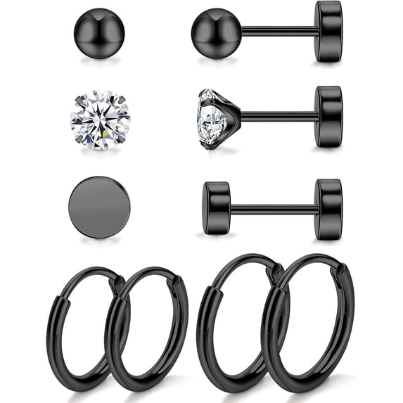 5 Pairs Titanium Earrings - Dot Ball Cubic Zirconia 20 Gauge Pure ...